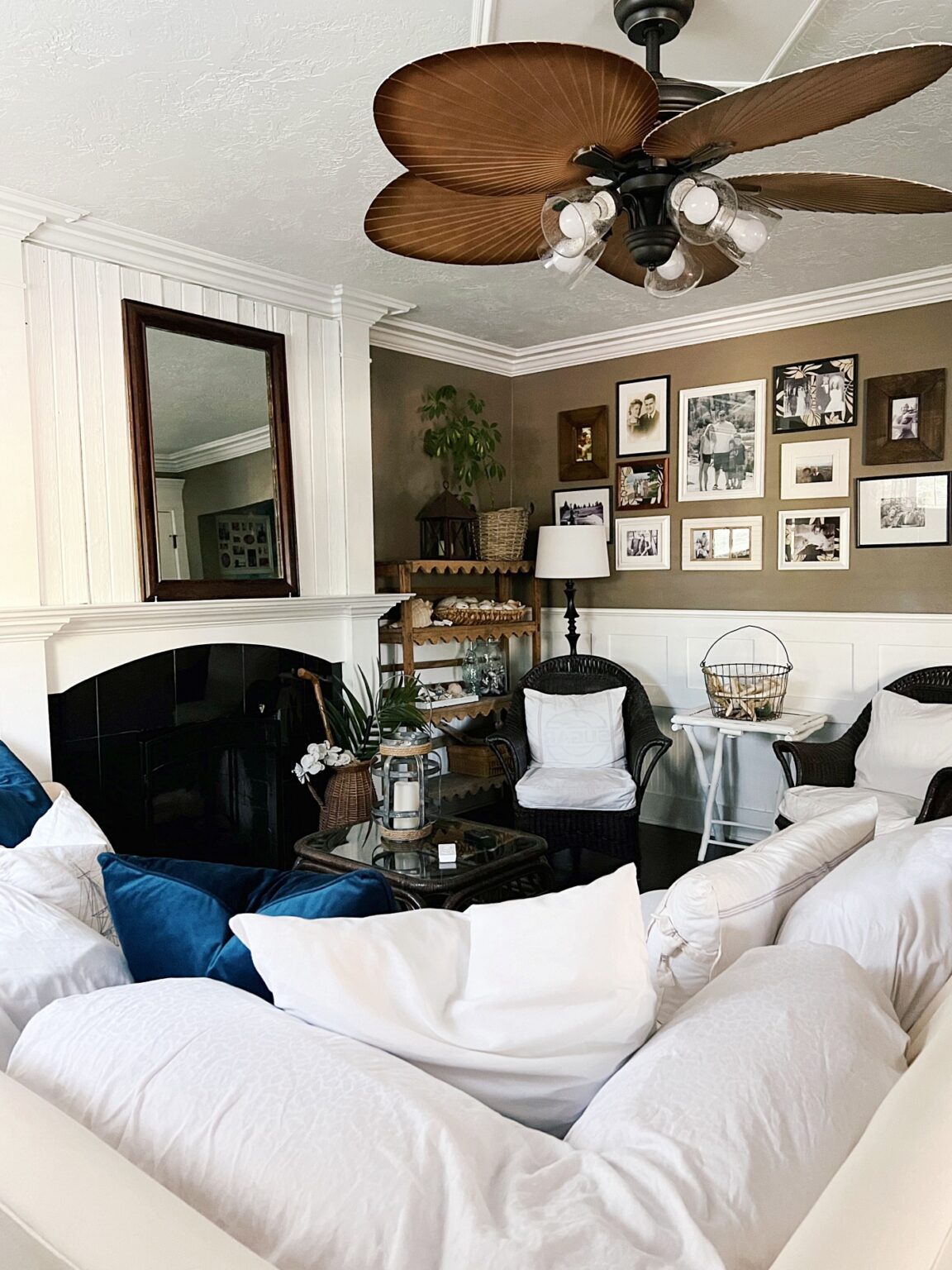 New Tropical Palm Ceiling Fan in our British Colonial Style Living Room ...