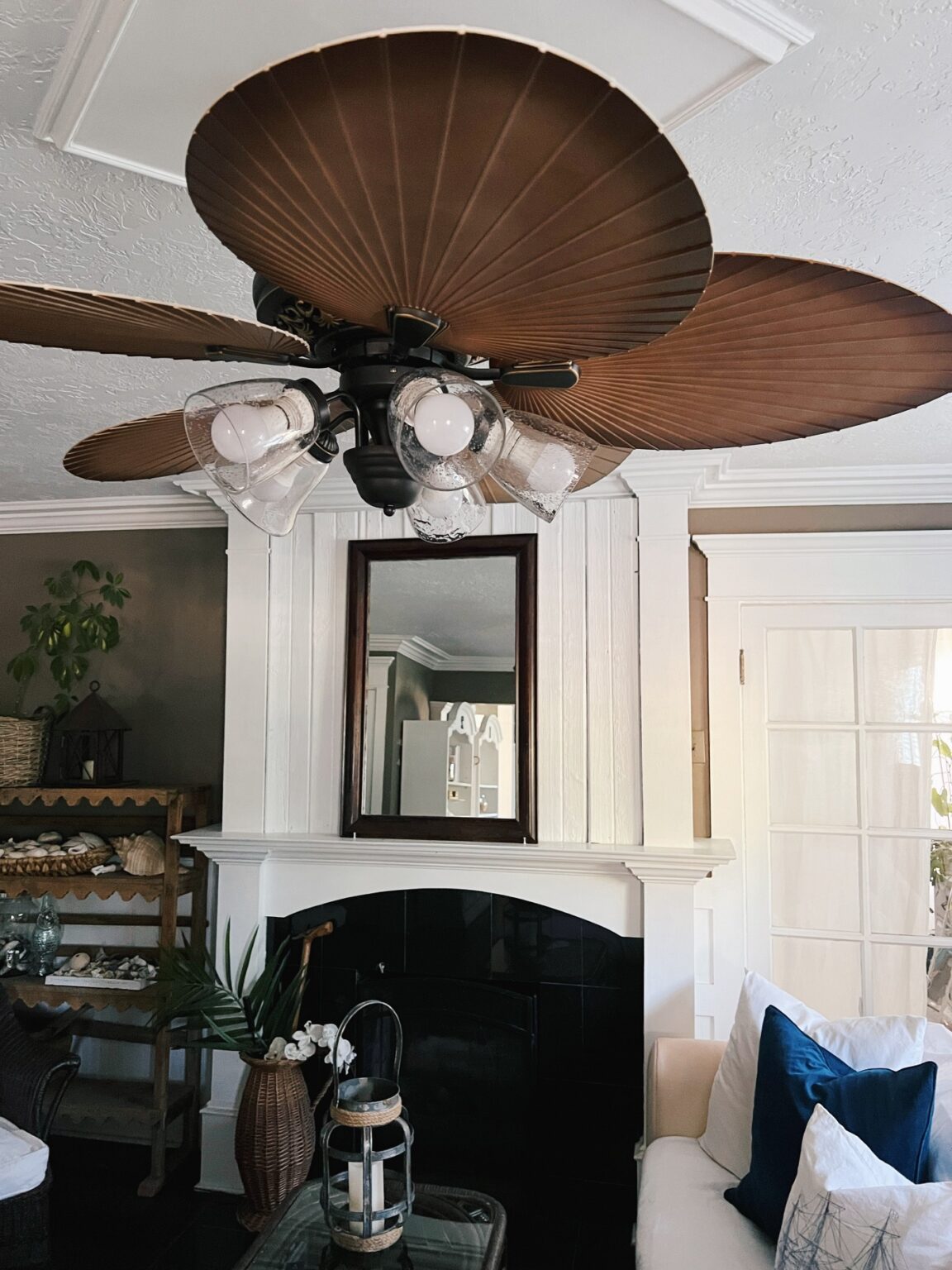 New Tropical Palm Ceiling Fan in our British Colonial Style Living Room ...