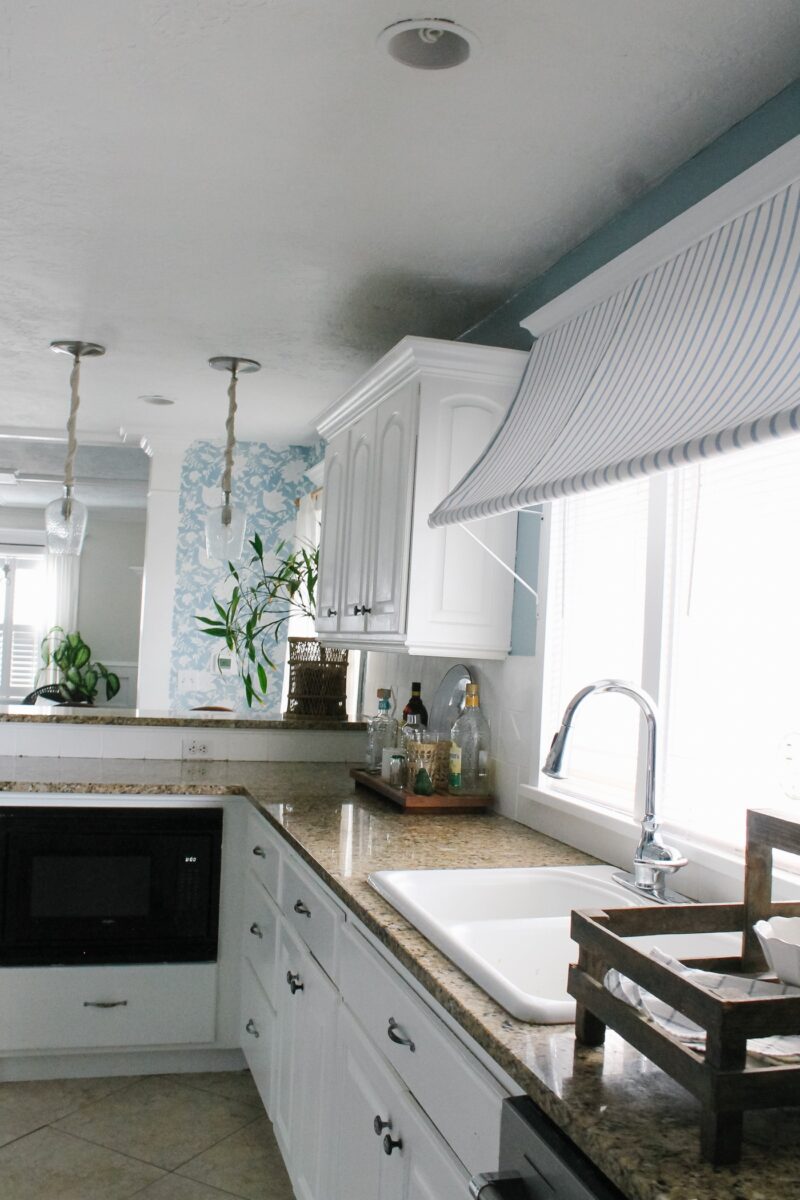 Tropical Farmhouse Kitchen Makeover with New Wallpaper - The Wicker House